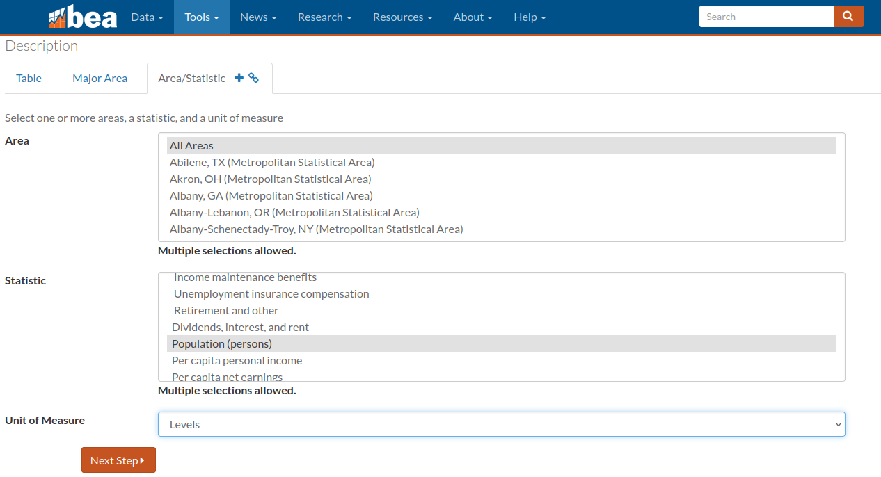 Population and Economic Time Series Data from the BEA | At These ...