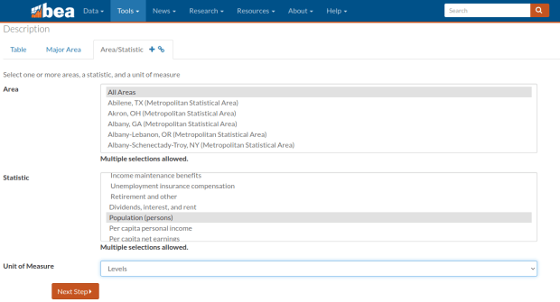 Population and Economic Time Series Data from the BEA | At These ...
