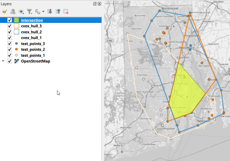 Points To Areas With Convex Hulls In Gis At These Coordinates